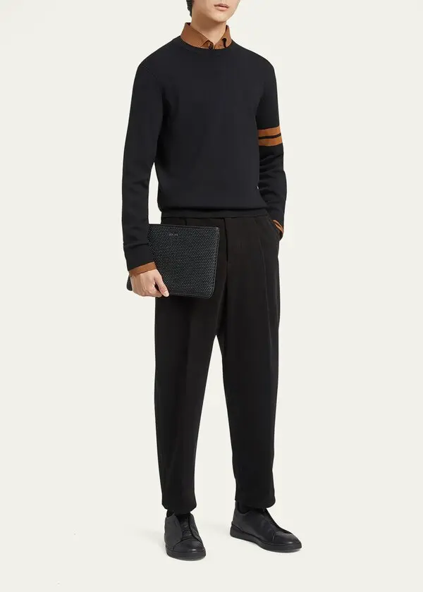 Zegna Signifier Stripe Crewneck Sweater - Black Solid