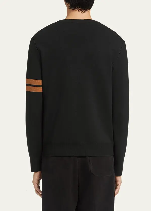 Zegna Signifier Stripe Crewneck Sweater - Black Solid
