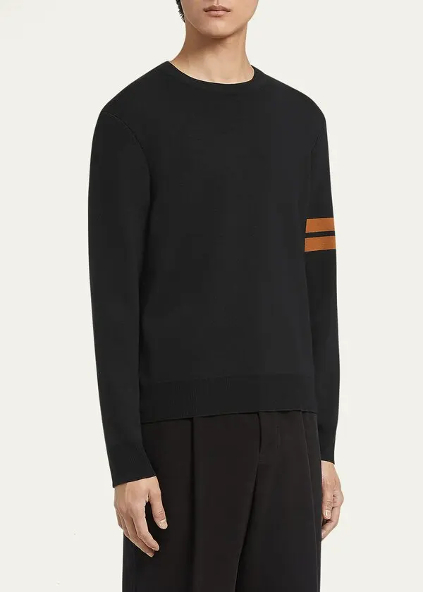 Zegna Signifier Stripe Crewneck Sweater - Black Solid