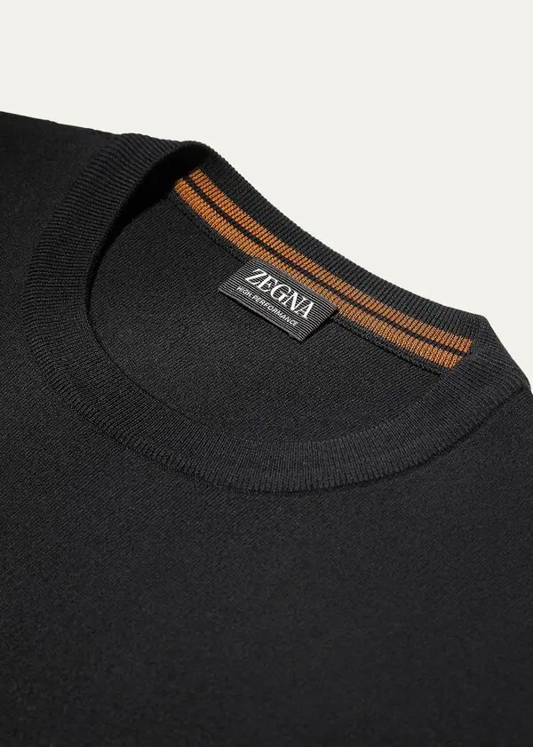 Zegna Signifier Stripe Crewneck Sweater - Black Solid