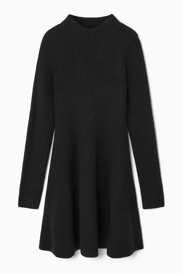 Cos Knitted Wool Flared Mini Dress In Black - 70% Off | Editorialist