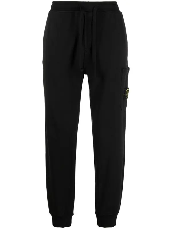 Stone Island Compass-appliqué Cotton Track Pants - Black