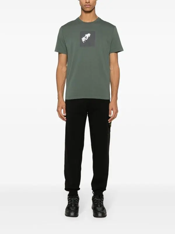 Stone Island Compass-appliqué Cotton Track Pants - Black