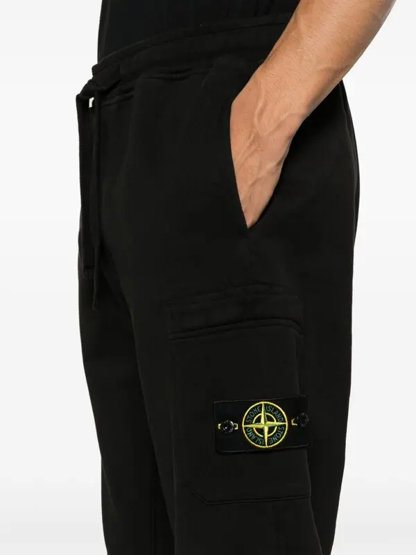 Stone Island Compass-appliqué Cotton Track Pants - Black