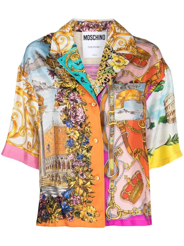 Moschino Graphic-print Silk Shirt - Orange