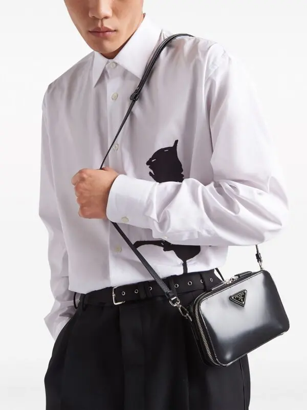Prada Small Brique Brushed Crossbody Bag - Black