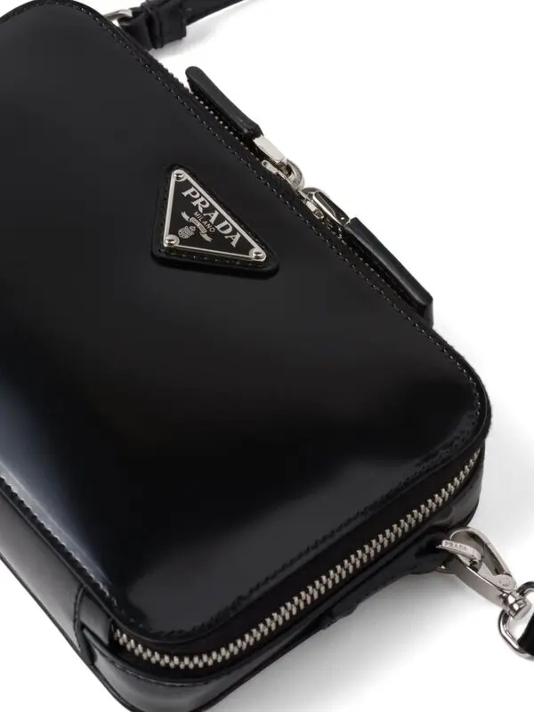 Prada Small Brique Brushed Crossbody Bag - Black
