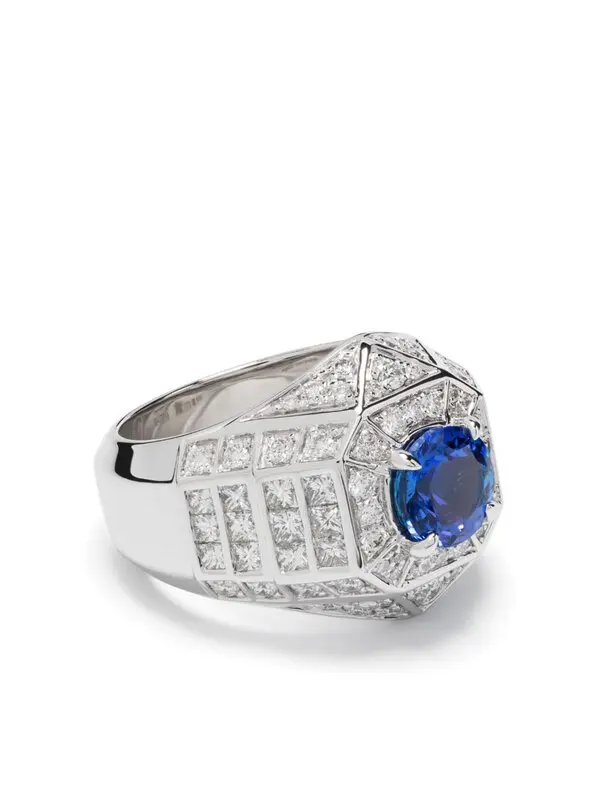 STATEMENT Sterling Diamond And Tanzanite Cocktail Ring - Silver