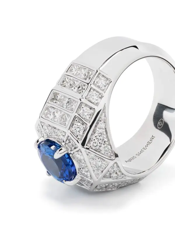 STATEMENT Sterling Diamond And Tanzanite Cocktail Ring - Silver