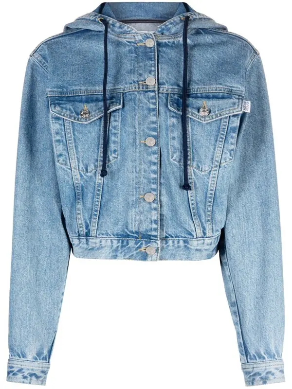 Moschino Hooded Cropped Denim Jacket - Blue