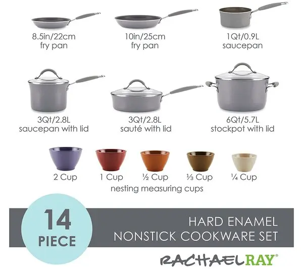 RACHAEL RAY Cucina Cookware & Measuring Set, 14 Pc, Gray