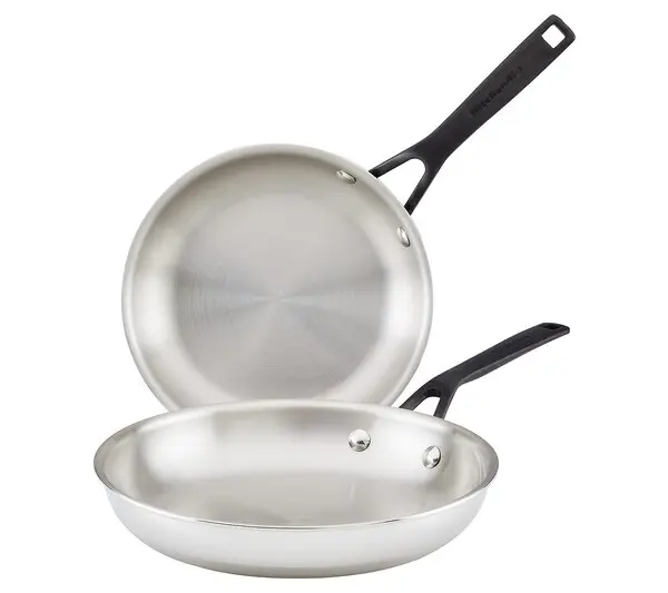 KITCHENAID 5-ply Stainless Steel 2-piece Frying Pan Set - Silver