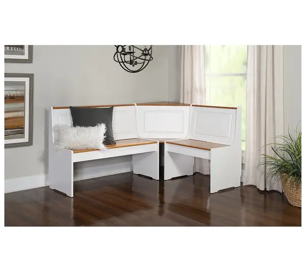 LINON Archer Corner Nook White Set W / Storage