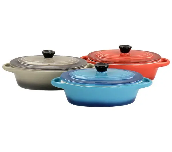 CROCK-POT Wexford 6.7oz Stoneware Mini Oval Cas Serole 3 Pc Se - One-color