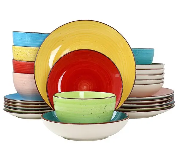ELAMA Sebastian 24-piece Double Bowl Stoneware Dinnerware Set - One-color