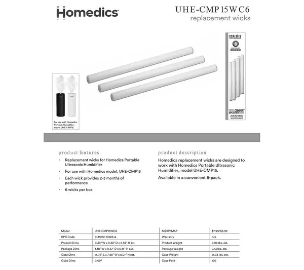 HOMEDICS Replacement Wicks S/4 For Uhe-cmp15