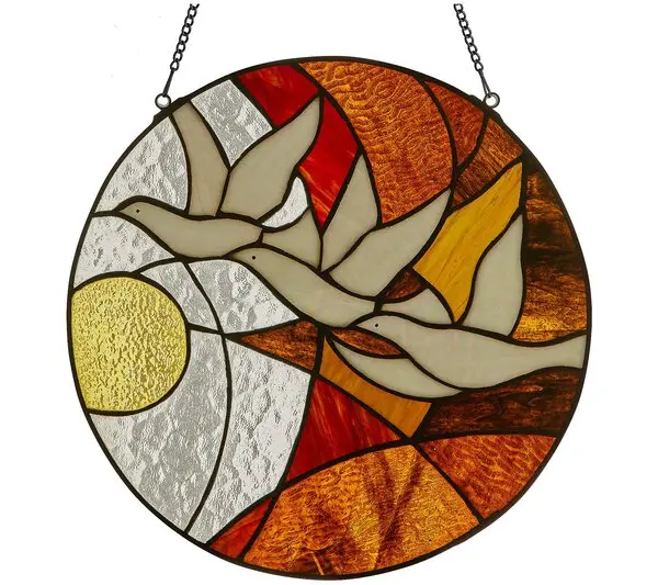 RIVER OF GOODS 14'h Doves At Sunset Stained Gla Ss Window Pane - One-color