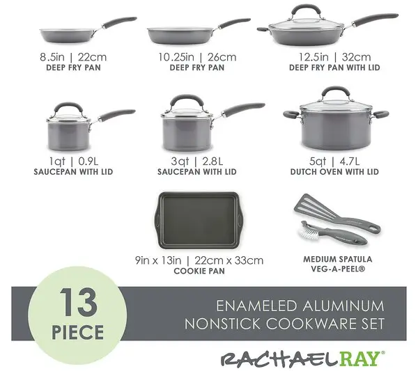 RACHAEL RAY Create Delicious Nonstick Cookware T, 13pc, Gray