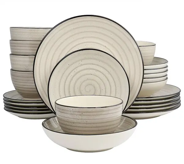 ELAMA Gia 24-piece Round Stoneware Dinnerware S T - One-color