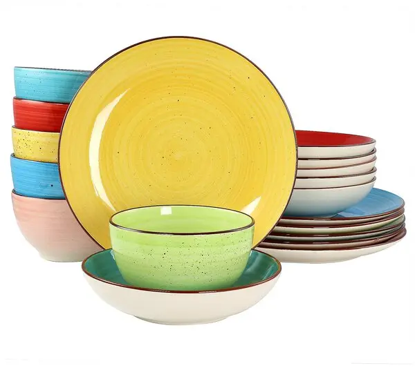 ELAMA Sebastian 18-piece Double Bowl Stoneware Dinnerware Set - One-color
