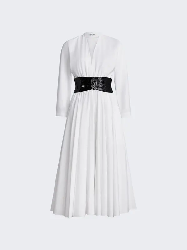 ALAÃA Belted Japanese Poplin Midi Dress