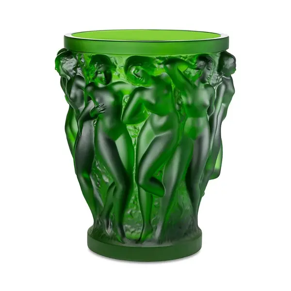 Lalique Large Bacchantes Crystal Vase - Amazon Green