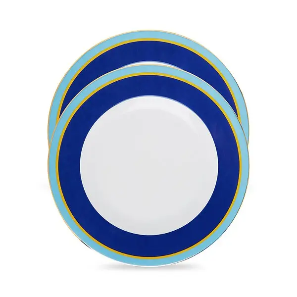 La DoubleJ Painted Trim Dinner Plates, Set Of 2 - Rainbow Blue