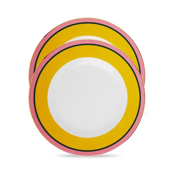 La DoubleJ Painted Trim Dinner Plates, Set Of 2 - Rainbow Giallo