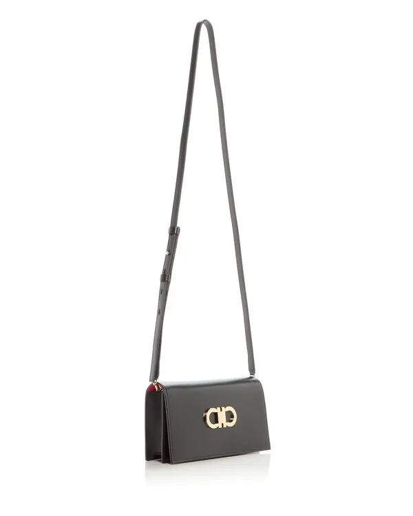 FERRAGAMO Double Gancio Leather Shoulder Bag - Nero