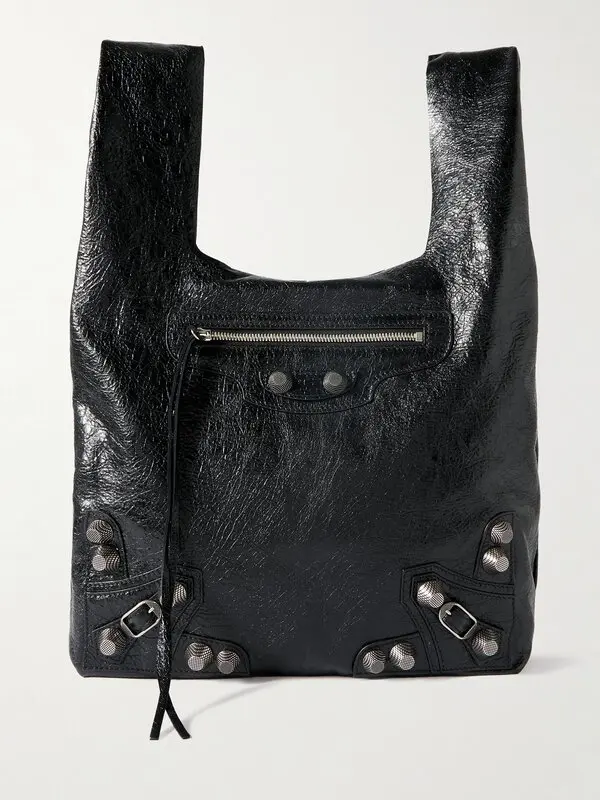 Balenciaga Le Cagole Cracked-leather Tote Bag - Black