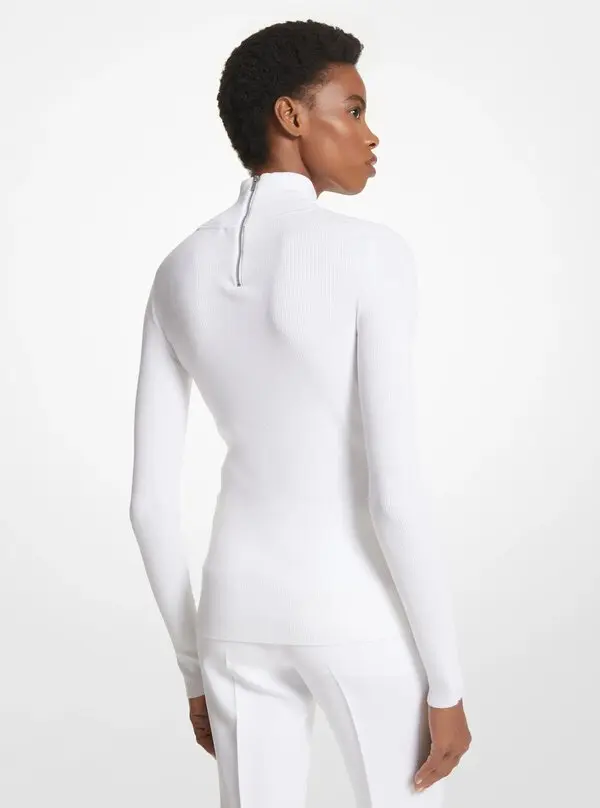 Michael Kors Ribbed Stretch Viscose Turtleneck Sweater - White