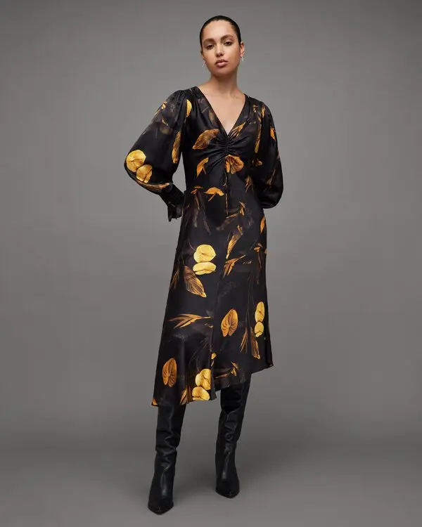 Allsaints Naomi Silk Blend Aretha Print Midi Dress In Black - 52% Off |  Editorialist