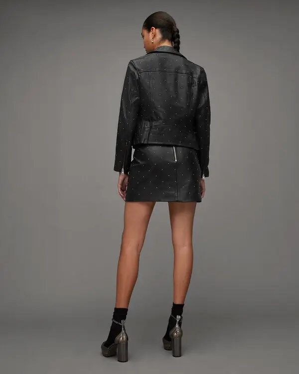 ALLSAINTS Lila Leather Pinstudded Mini Skirt