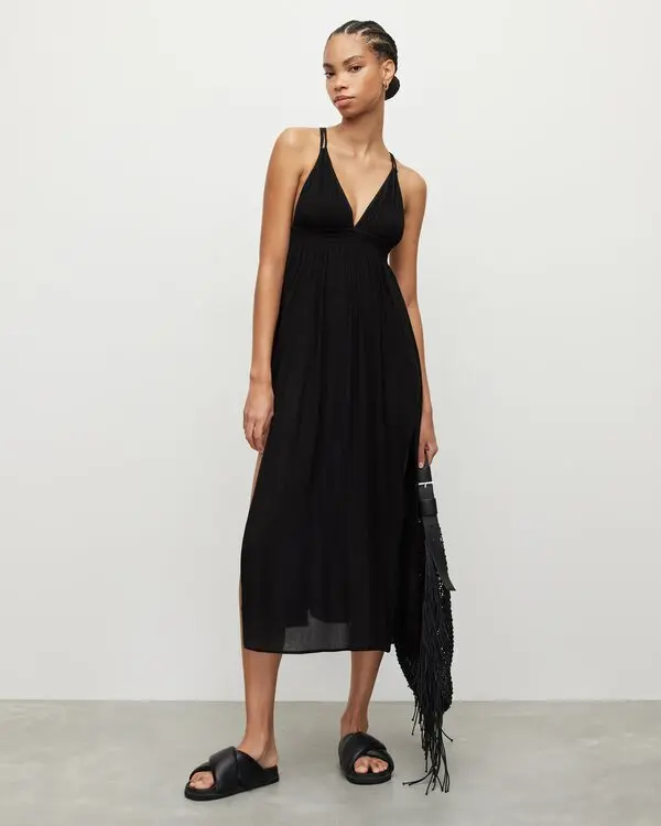 Allsaints Rosa Adjustable Double Strap Maxi Dress In Black - 59% Off |  Editorialist