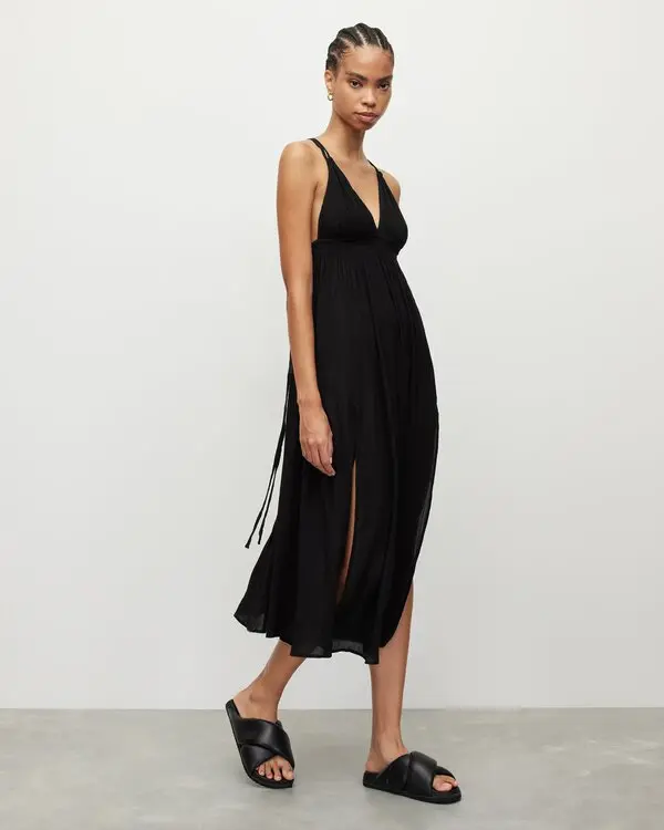 Allsaints Rosa Adjustable Double Strap Maxi Dress In Black - 59% Off |  Editorialist