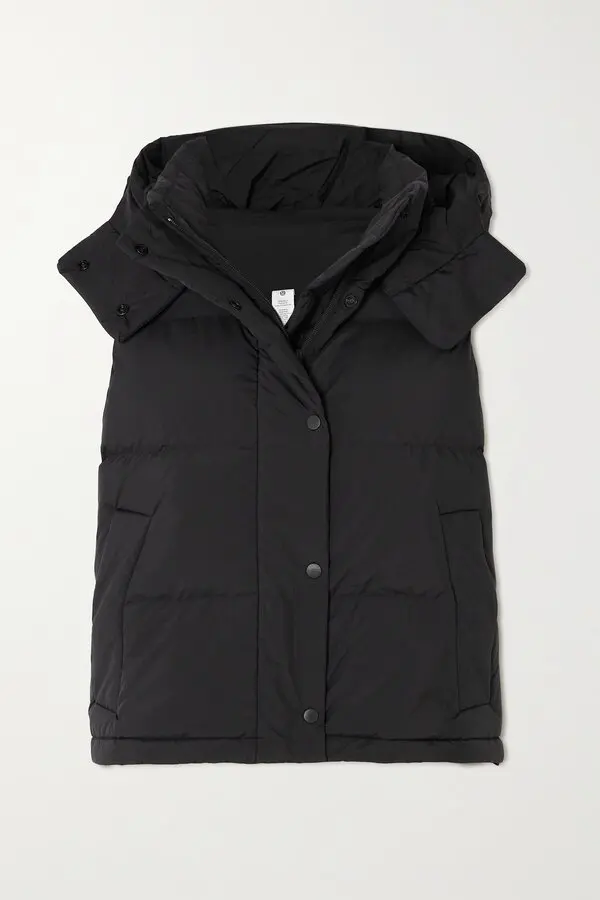 Lululemon Wunder Puff Cropped Hooded Quilted Recycled-glyde Down Vest - Black