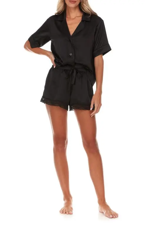 Flora Nikrooz Selena Satin Charmeuse Short Pajamas - Black