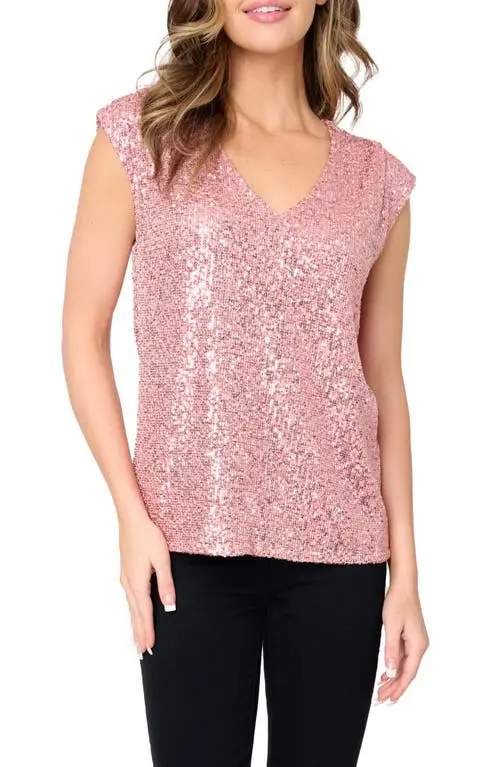 GIBSONLOOK Sequin V-neck Top - Pink Parfait