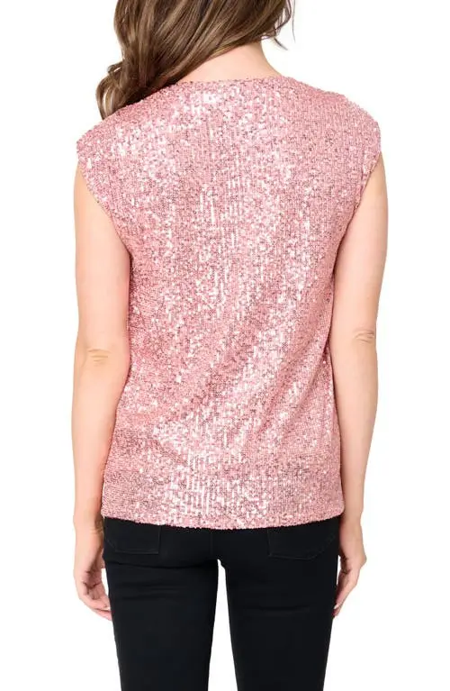 GIBSONLOOK Sequin V-neck Top - Pink Parfait