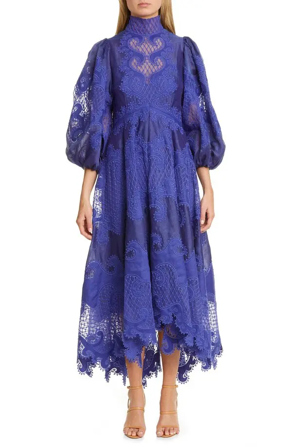 Zimmermann Brightside Embroidered Asymmetrical Midi Dress