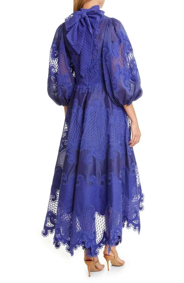 Zimmermann Brightside Embroidered Asymmetrical Midi Dress