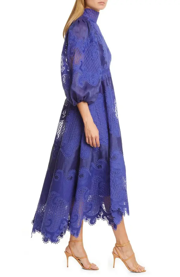 Zimmermann Brightside Embroidered Asymmetrical Midi Dress