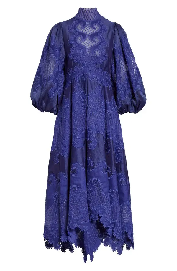 Zimmermann Brightside Embroidered Asymmetrical Midi Dress