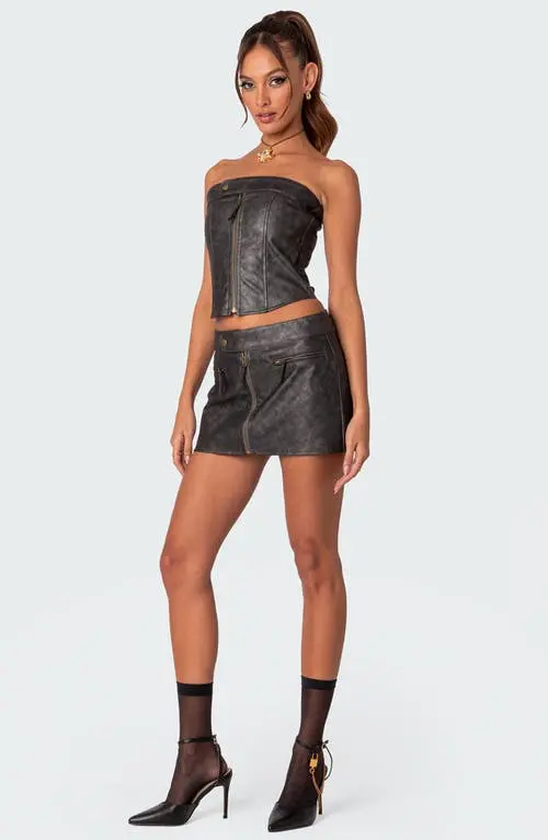 EDIKTED Ziva Faux Leather Corset Top - Black