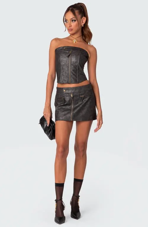 EDIKTED Ziva Faux Leather Corset Top - Black