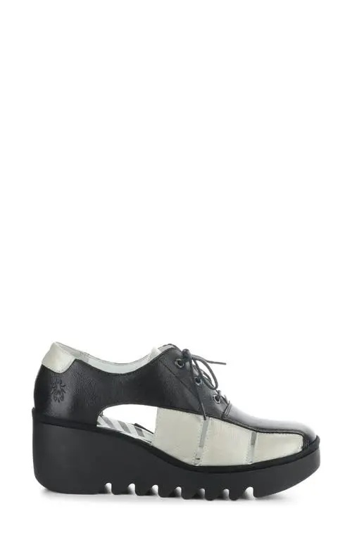 Fly London Bogi Platform Wedge Oxford - 004 Black/silver Mou