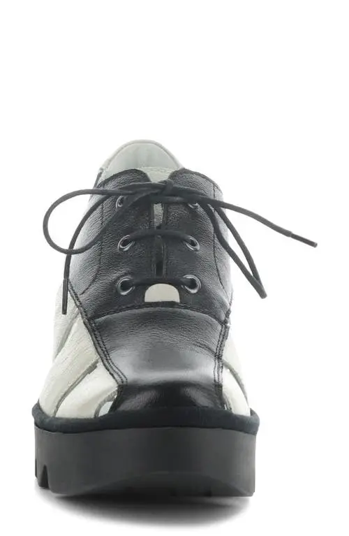 Fly London Bogi Platform Wedge Oxford - 004 Black/silver Mou