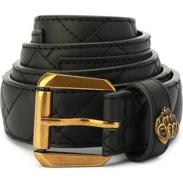 Kurt Geiger Micro Quilt Leather Belt - Black/antique Brass