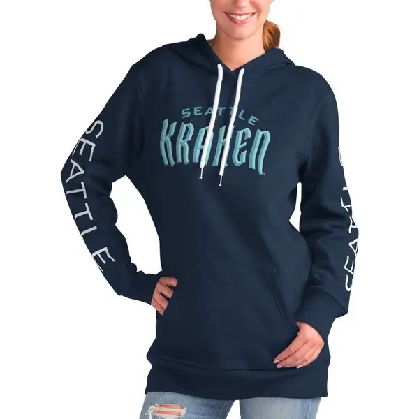 G-III 4HER BY CARL BANKS Deep Sea Blue Seattle Kraken Overtime Pullover Hoodie - Navy