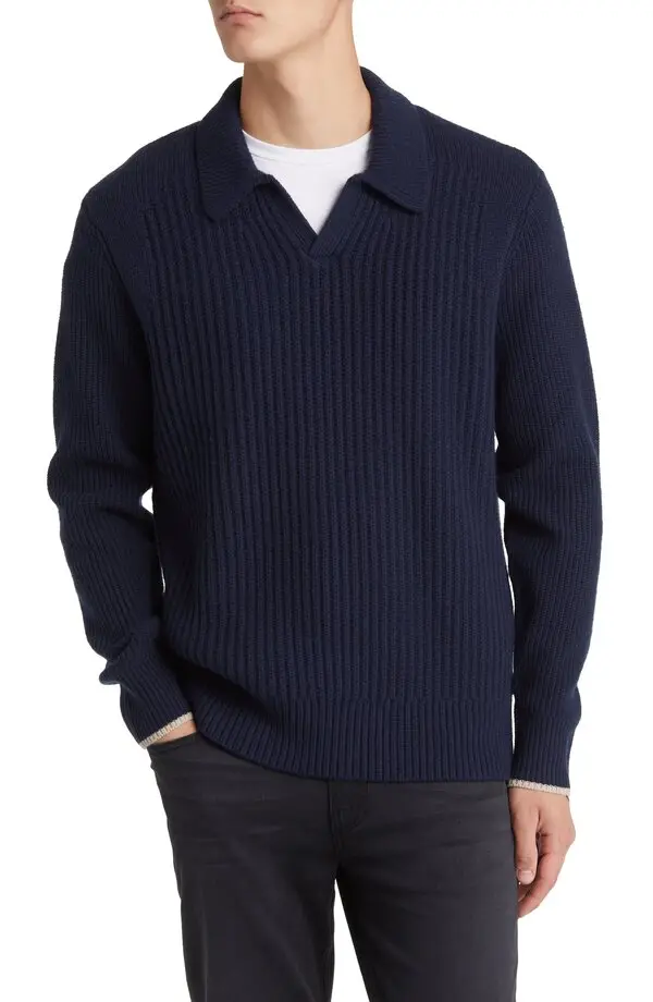 Ted Baker London Ademy Ribbed Wool Polo Sweater - Navy